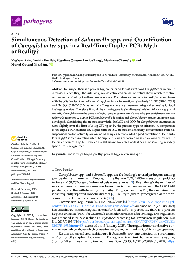 (PDF) Simultaneous Detection of Salmonella spp. and Quantification of Campylobacter spp. in a ...