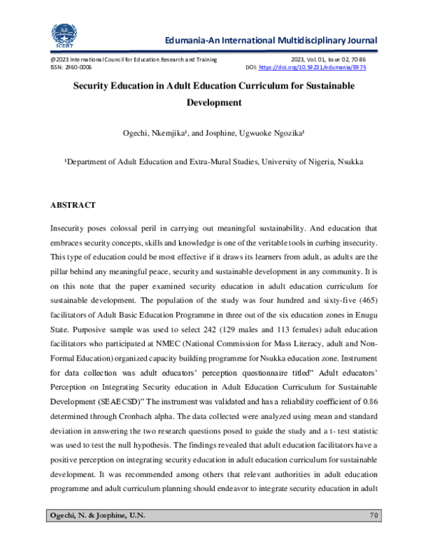 (PDF) Security Education in Adult Education Curriculum for Sustainable ...