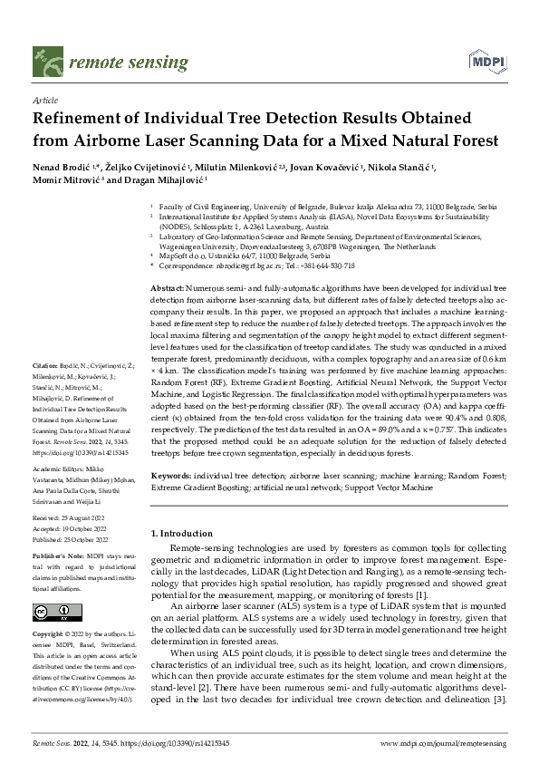 (PDF) Refinement of Individual Tree Detection Results Obtained from Airborne Laser Scanning Data ...