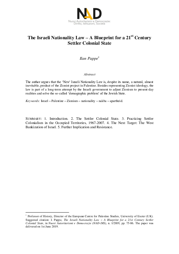 (PDF) The Israeli Nationality Law – A Blueprint for a 21st Century ...