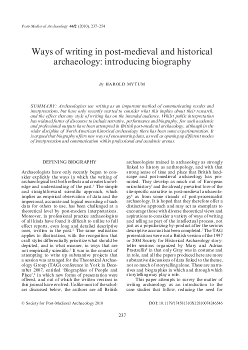 (PDF) Ways of Writing in Post-Medieval and Historical Archaeology ...