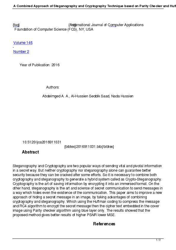 (PDF) A Combined Approach of Steganography and Cryptography Technique based on Parity Checker ...