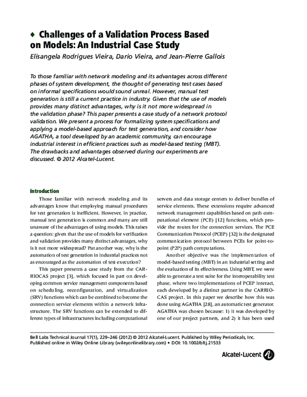 (PDF) Challenges of a Validation Process Based on Models: An Industrial ...
