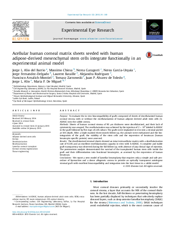 (PDF) Acellular human corneal matrix sheets seeded with human adipose ...