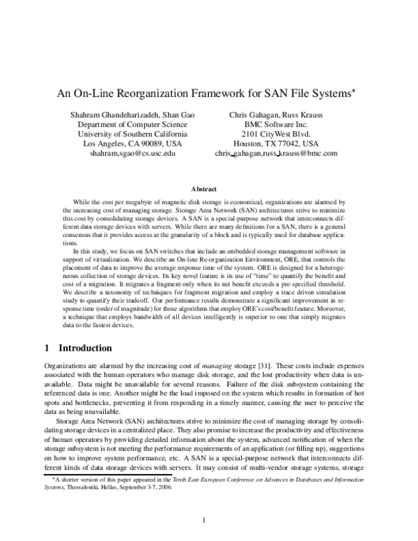 (PDF) An On-Line Reorganization Framework for SAN File Systems