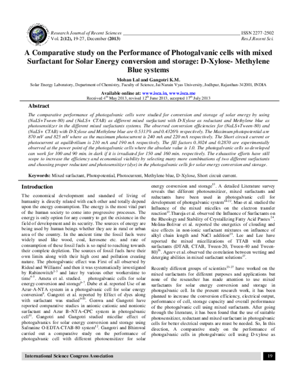 (PDF) A Comparative study on the Performance of Photogalvanic cells ...