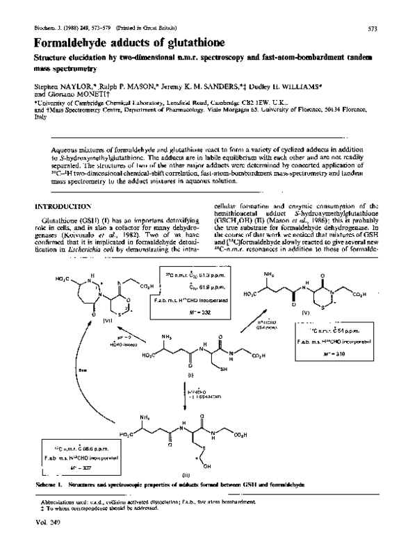 (PDF) Formaldehyde adducts of glutathione. Structure elucidation by two ...