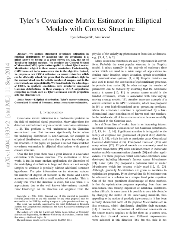 (PDF) Tyler's Shape Matrix Estimator in Elliptical Models with Convex Structure