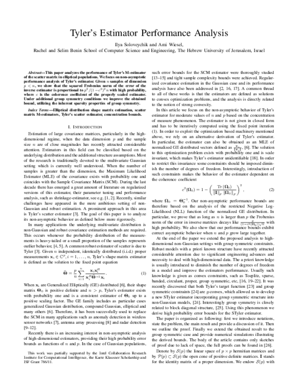 (PDF) Performance Analysis of Tyler's M-Estimator in Elliptical Populations