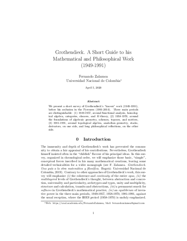 (PDF) Grothendieck: A Short Guide to His Mathematical and Philosophical ...
