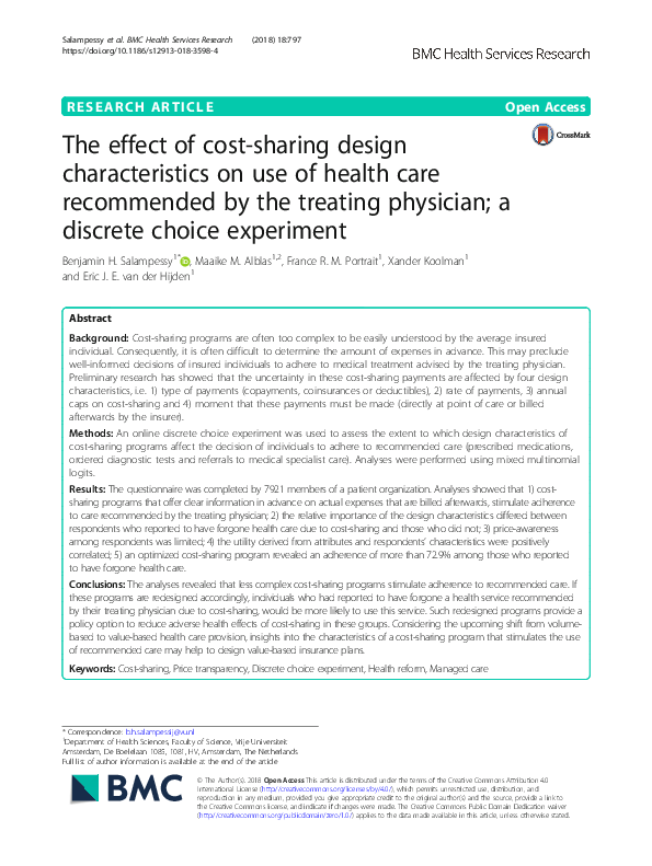 (PDF) The effect of cost-sharing design characteristics on use of health care recommended by the ...