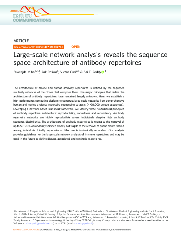 (PDF) Large-scale network analysis reveals the sequence space architecture of antibody repertoires