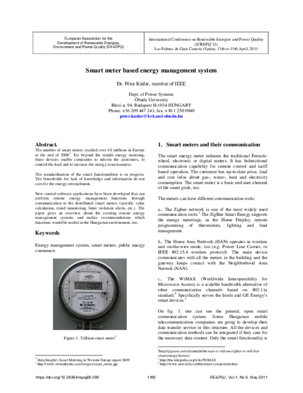 Pdf Smart Meter Based Energy Management System