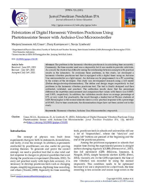 (PDF) Fabrication of Digital Harmonic Vibration Practicum Using ...