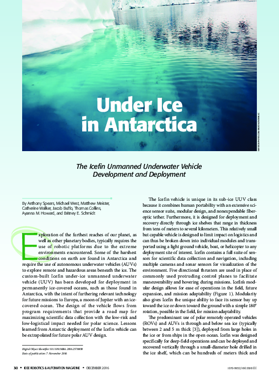 (PDF) Under Ice in Antarctica: The Icefin Unmanned Underwater Vehicle ...