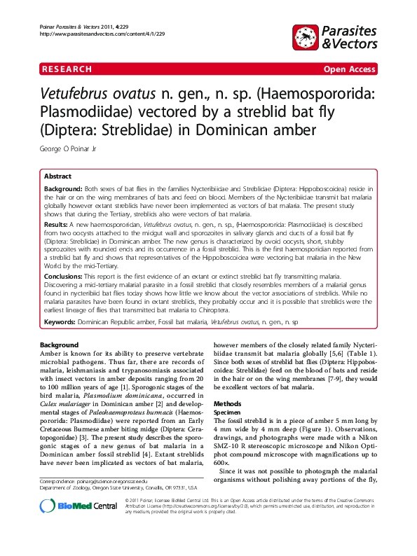 (PDF) Vetufebrus ovatus n. gen., n. sp. (Haemospororida: Plasmodiidae ...