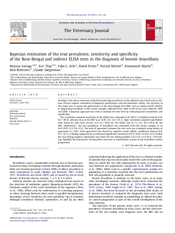 Pdf Bayesian Estimation Of The True Prevalence Sensitivity And Specificity Of The Rose Bengal