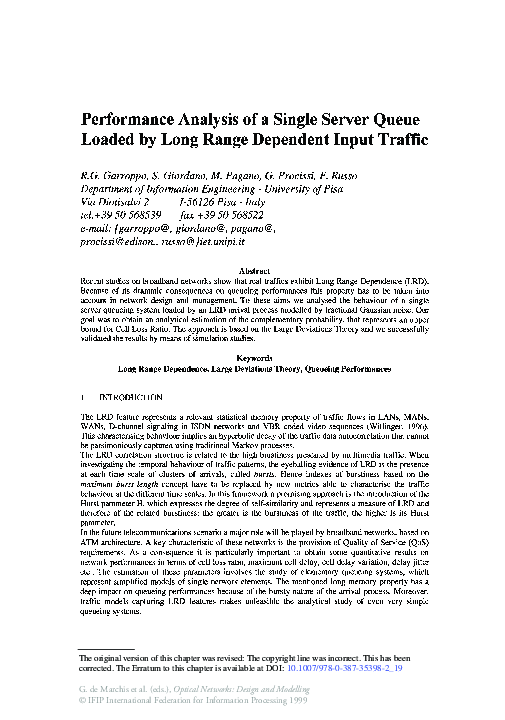 (PDF) Performance Analysis of a Single Server Queue Loaded by Long Range Dependent Input Traffic