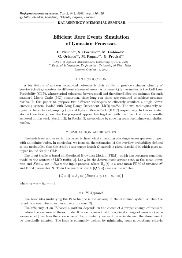 (PDF) Efficient Rare Events Simulation of Gaussian Processes