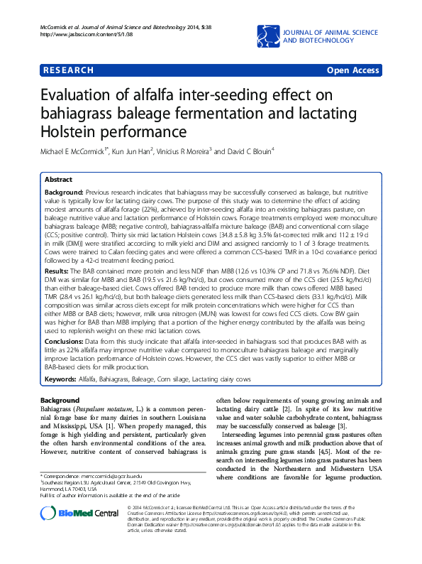 (PDF) Evaluation of alfalfa inter-seeding effect on bahiagrass baleage ...
