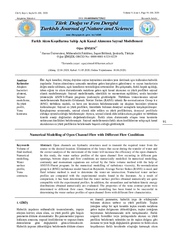 (PDF) Numerical Modelling of Open Channel Flow with Different Flow Conditions