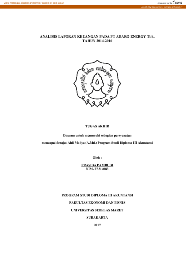 (PDF) ANALISIS LAPORAN KEUANGAN PADA PT ADARO ENERGY Tbk. TAHUN 2014-2016