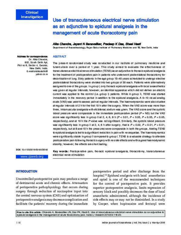 (PDF) Use of transcutaneous electrical nerve stimulation for postoperative pain