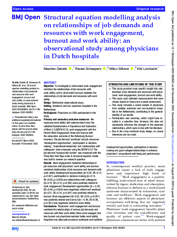 (PDF) Structural equation modelling analysis on relationships of job demands and resources with ...