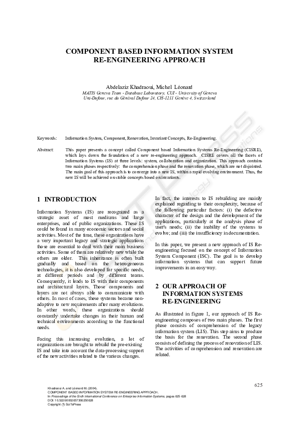Pdf Component Based Information System Re Engineering Approach