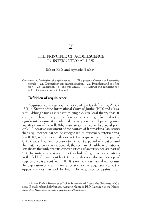 (PDF) The Principle of Acquiescence in International Law