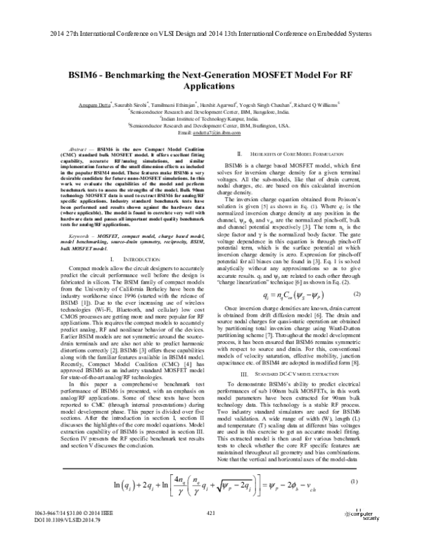 (PDF) BSIM6 -- Benchmarking the Next-Generation MOSFET Model for RF ...
