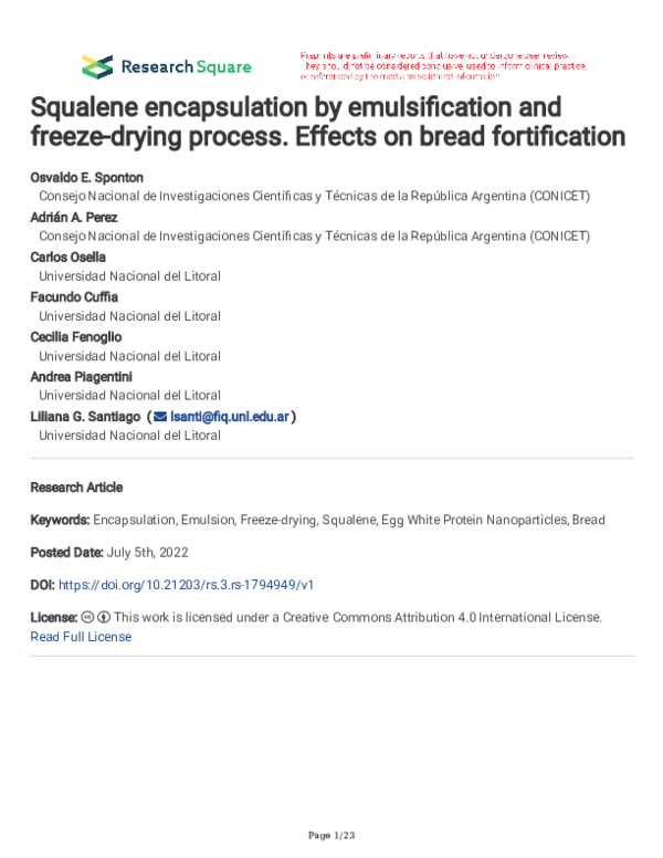 (PDF) Squalene encapsulation by emulsification and freeze-drying process. Effects on bread ...