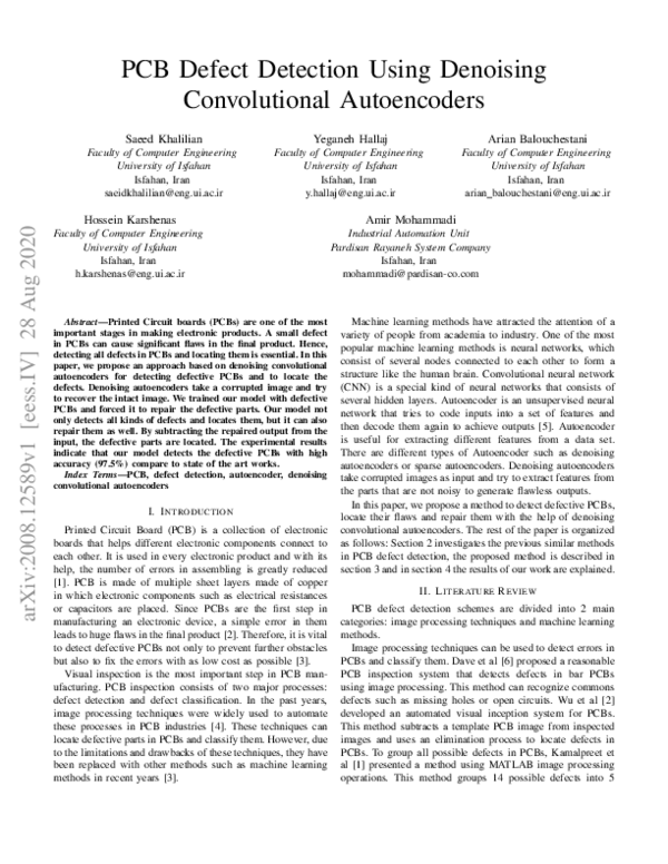 Pdf Pcb Defect Detection Using Denoising Convolutional Autoencoders
