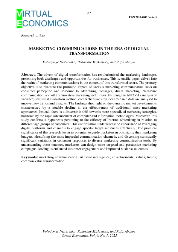 (PDF) Marketing Communications in the Era of Digital Transformation