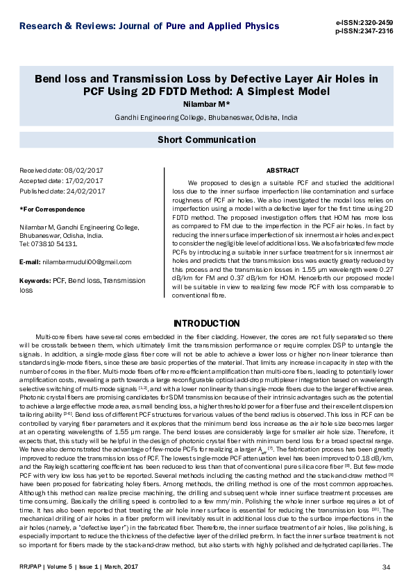 (PDF) Bend loss and Transmission Loss by Defective Layer Air Holes inPCF Using 2D FDTD Method: A ...