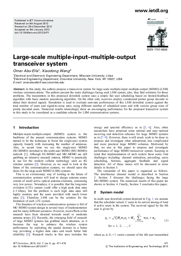 (PDF) Large‐scale multiple‐input–multiple‐output transceiver system
