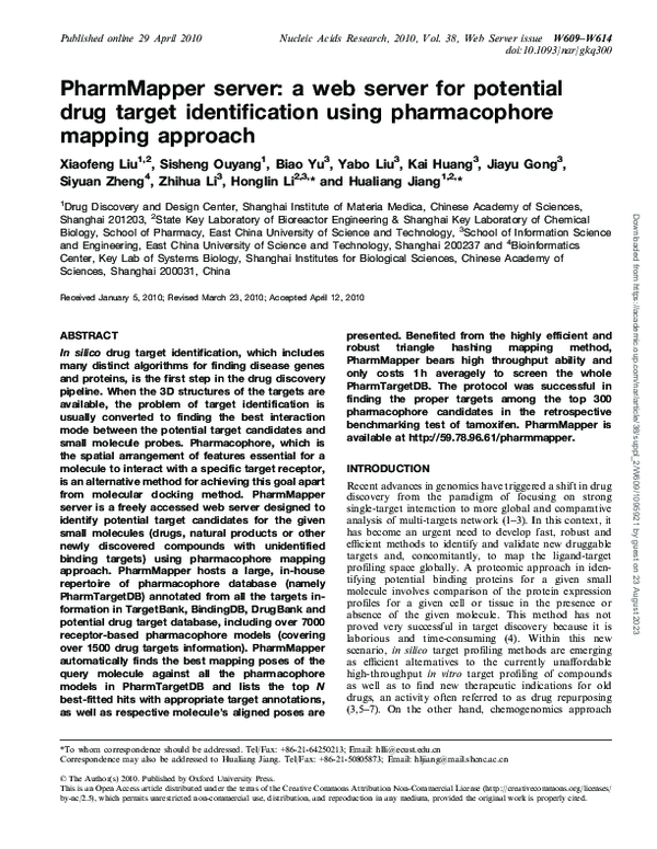 (PDF) PharmMapper server: a web server for potential drug target ...