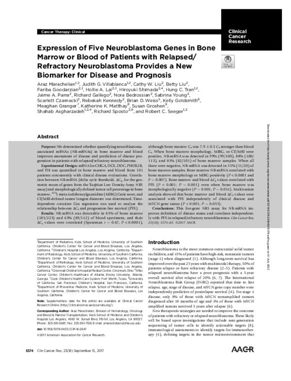 (PDF) Expression of Five Neuroblastoma Genes in Bone Marrow or Blood of ...