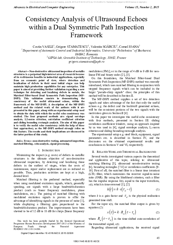 (PDF) Consistency Analysis of Ultrasound Echoes within a Dual Symmetric Path Inspection Framework