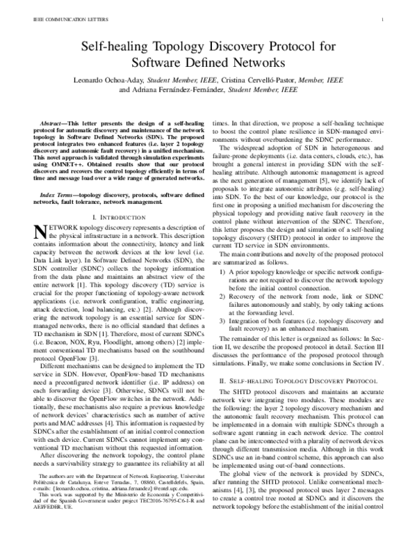 (PDF) Self-Healing Topology Discovery Protocol for Software-Defined Networks
