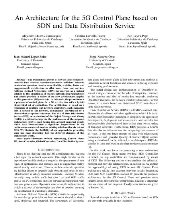 (PDF) An architecture for the 5G control plane based on SDN and data distribution service ...