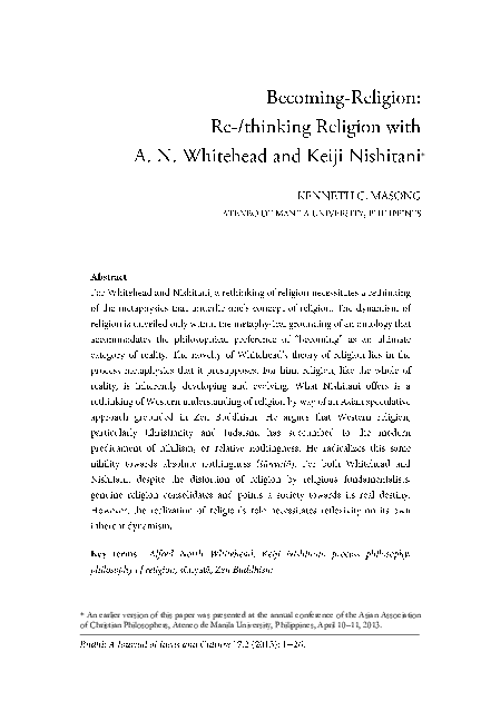 (PDF) Becoming-Religion:Re-/thinking Religion with A. N. Whitehead and ...