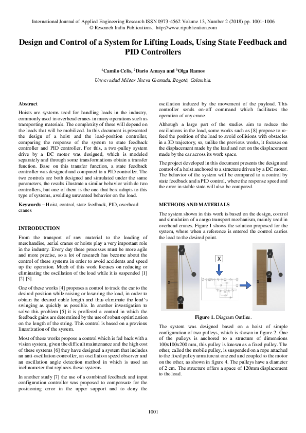 (PDF) Design and Control of a System for Lifting Loads , Using State ...