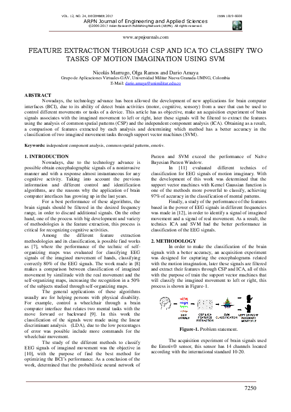 Pdf Feature Extraction Through Csp And Ica To Classify Two Tasks Of