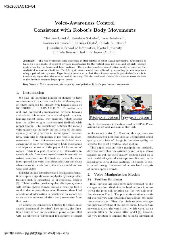 (PDF) Voice-Awareness Control Consistent with Robot’s Body Movements