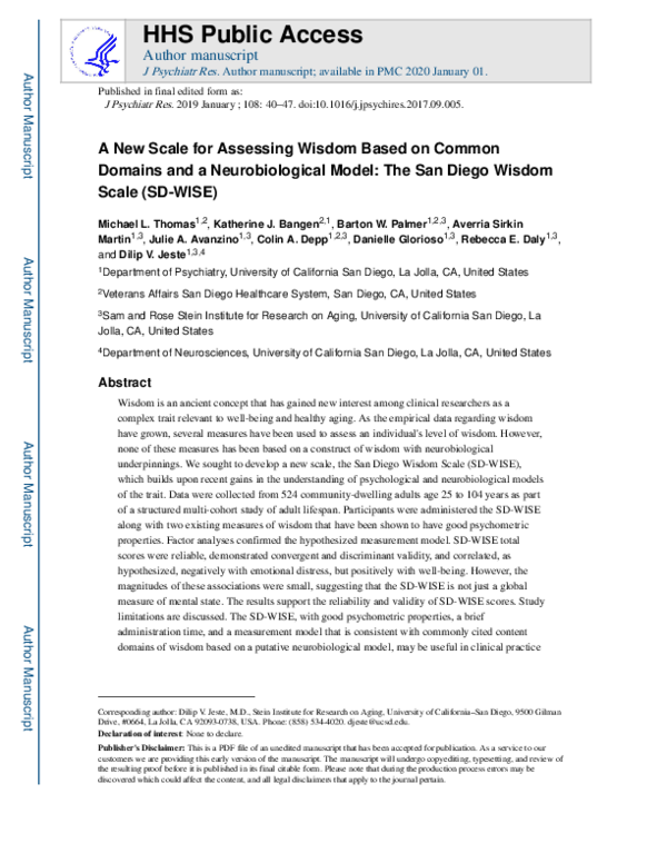 (PDF) A new scale for assessing wisdom based on common domains and a ...