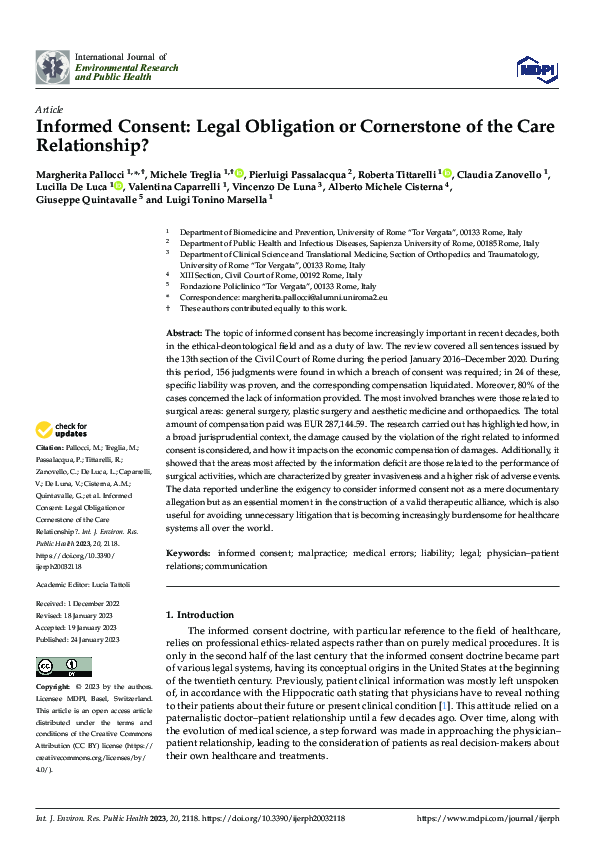 (PDF) Informed Consent: Legal Obligation or Cornerstone of the Care ...