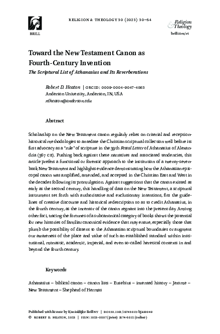 (PDF) Toward the New Testament Canon as Fourth-Century Invention: The ...