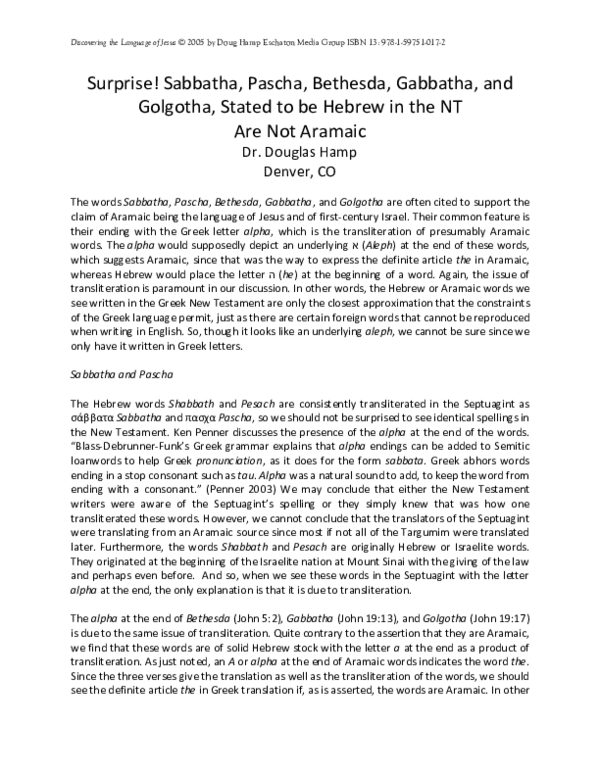 (PDF) Surprise! Sabbatha, Pascha, Bethesda, Gabbatha, and Golgotha ...