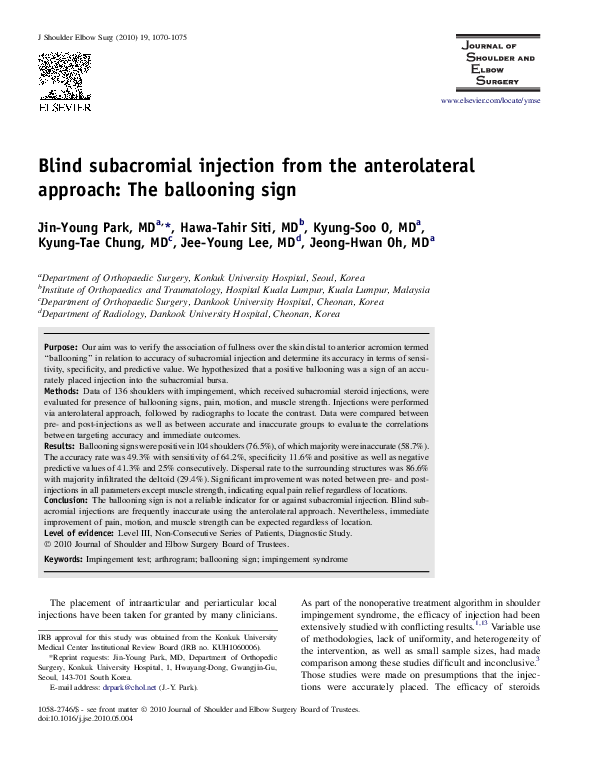 Blind subacromial injection from the anterolateral approach: The ...